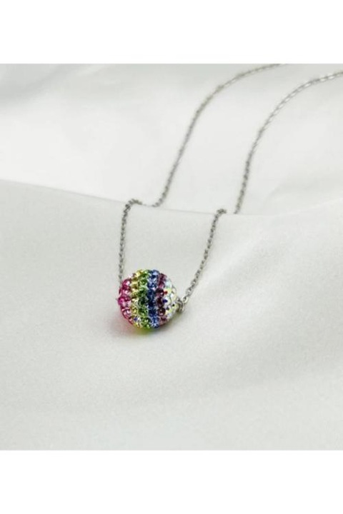 Lantisor de argint cu bilute colorate, 42-45 cm - eMAG.ro