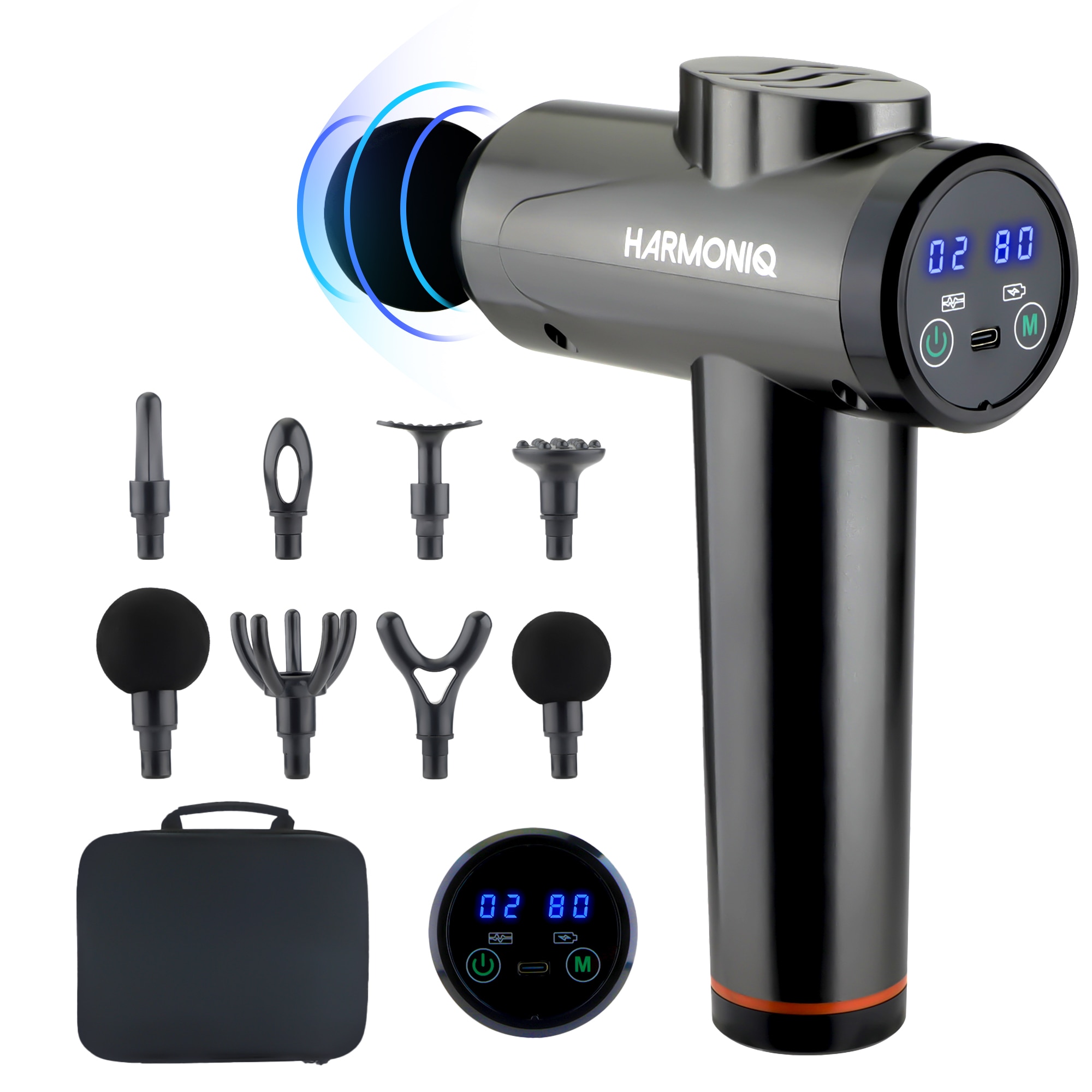 Aparat pentru Masaj Profesional Tip Pistol HARMONIQ®, 99 Viteze, 8 ...