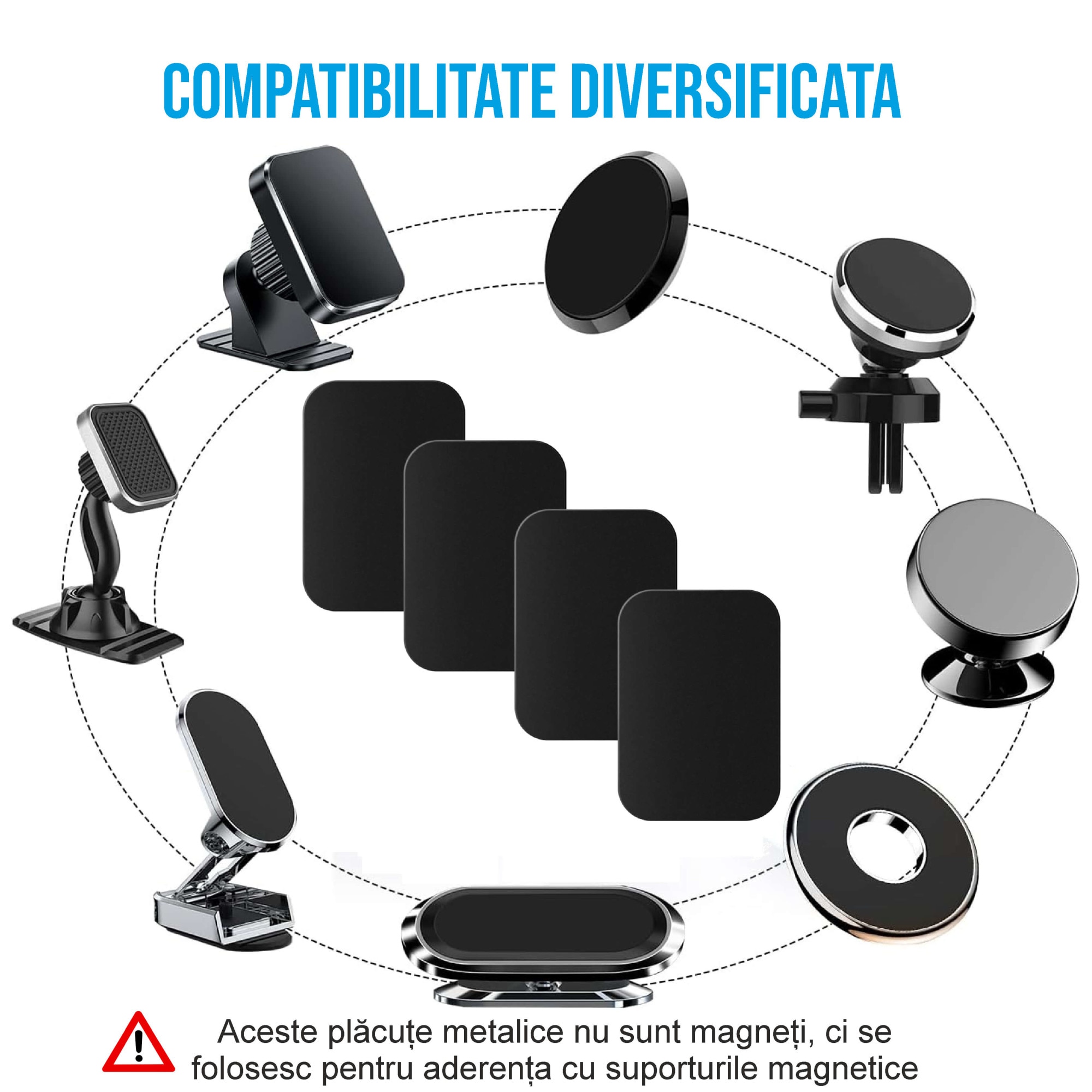 Set 4 placute metalice pentru suport magnetic de telefon, adeziv marca ...