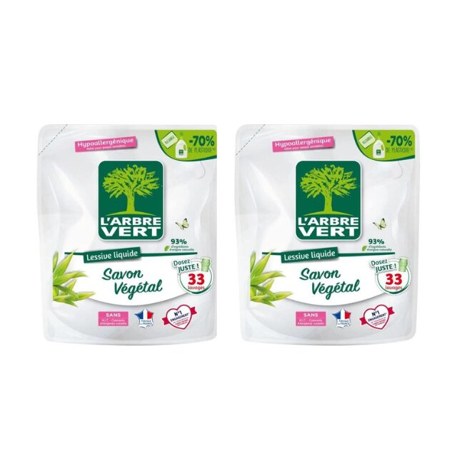 Pachet 2 rezervere Detergent rufe L'Arbre Vert - Hipoalergenic, 3L, 66 ...