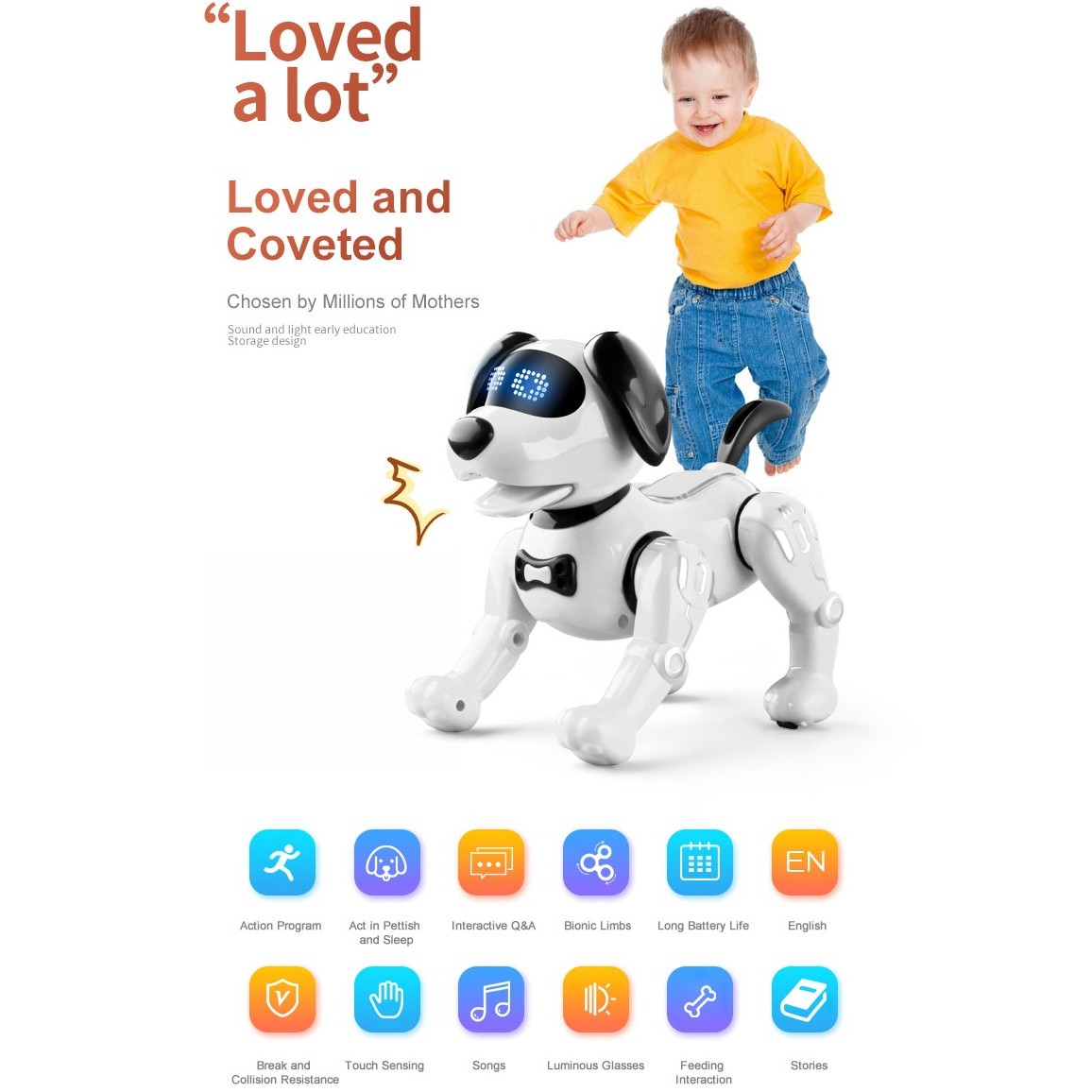 Robotel inteligent catelus cu telecomanda, mancare si senzori, invata ...