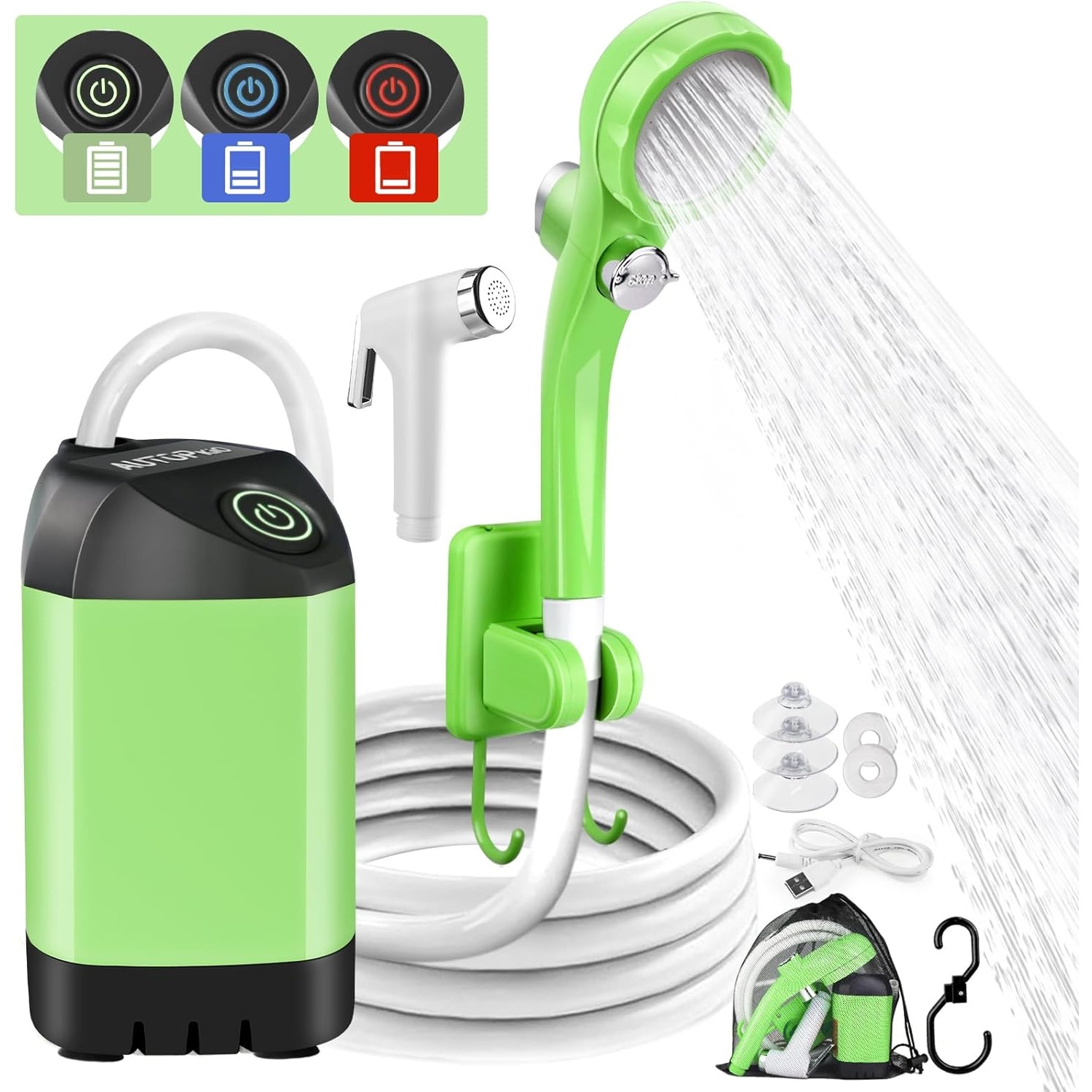 Dus portabil pentru camping cu pompa electrica si acumulator ...