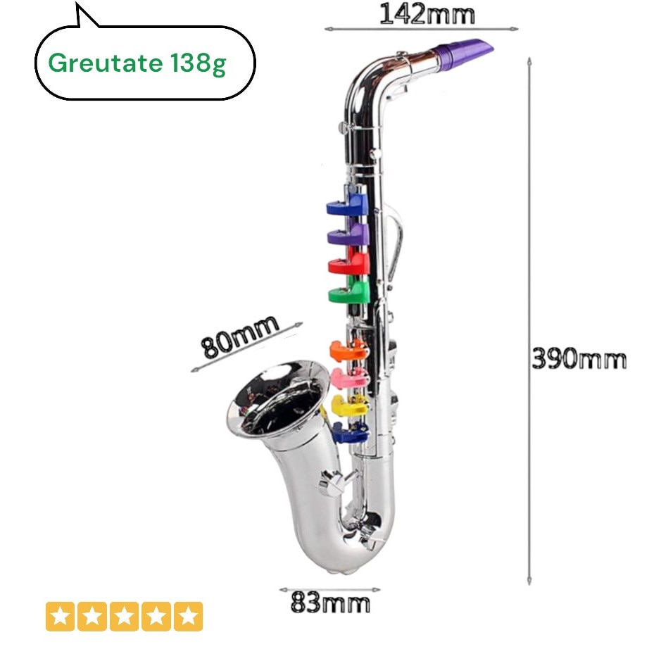 Saxofon mini, pentru fete si baieti, 8 note, cu melodii si ritmuri ...