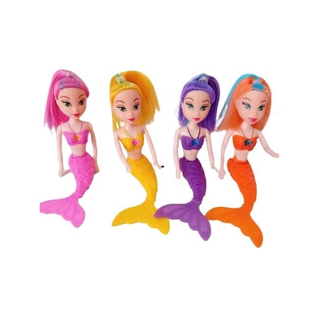 Set 4 papusi sirene cu par lung si colorat 17 cm - eMAG.ro