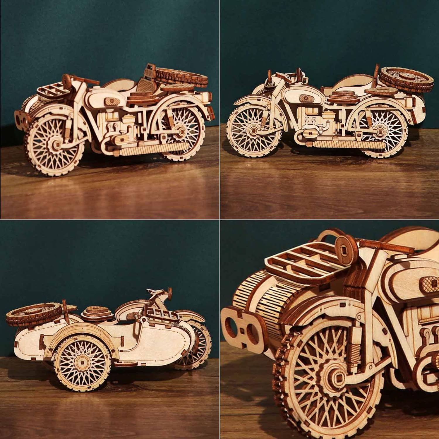 Puzzle 3D, motocicleta cu atas, model AG303, DIY, din lemn, de asamblat ...