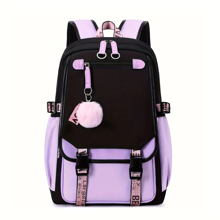 Ghiozdan smart, NEVERMORE, cu port USB, 46x29x16 cm, Mov - eMAG.ro