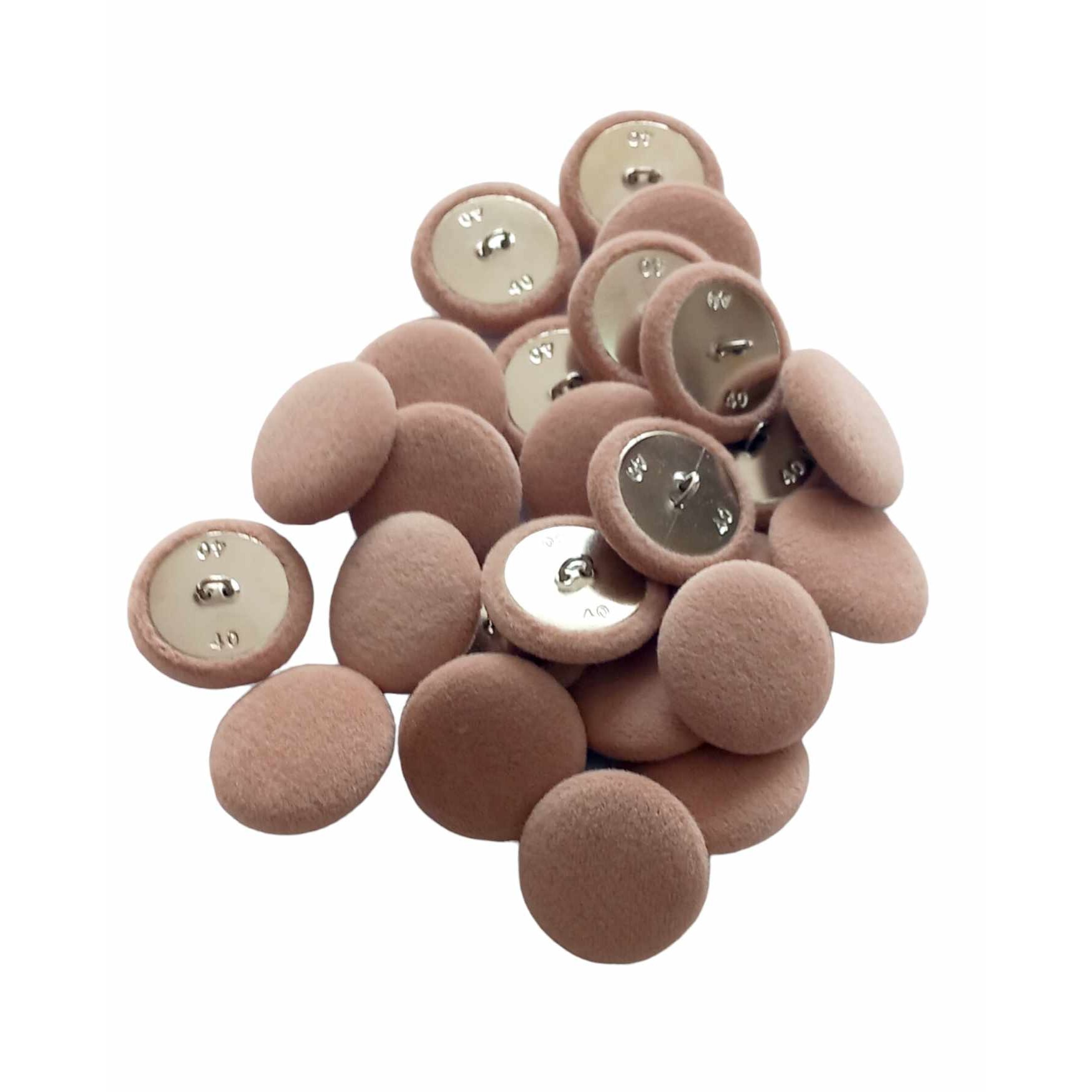 Set 25 nasturi metalici cu picior rotunzi, imbracati in catifea roz pal ...