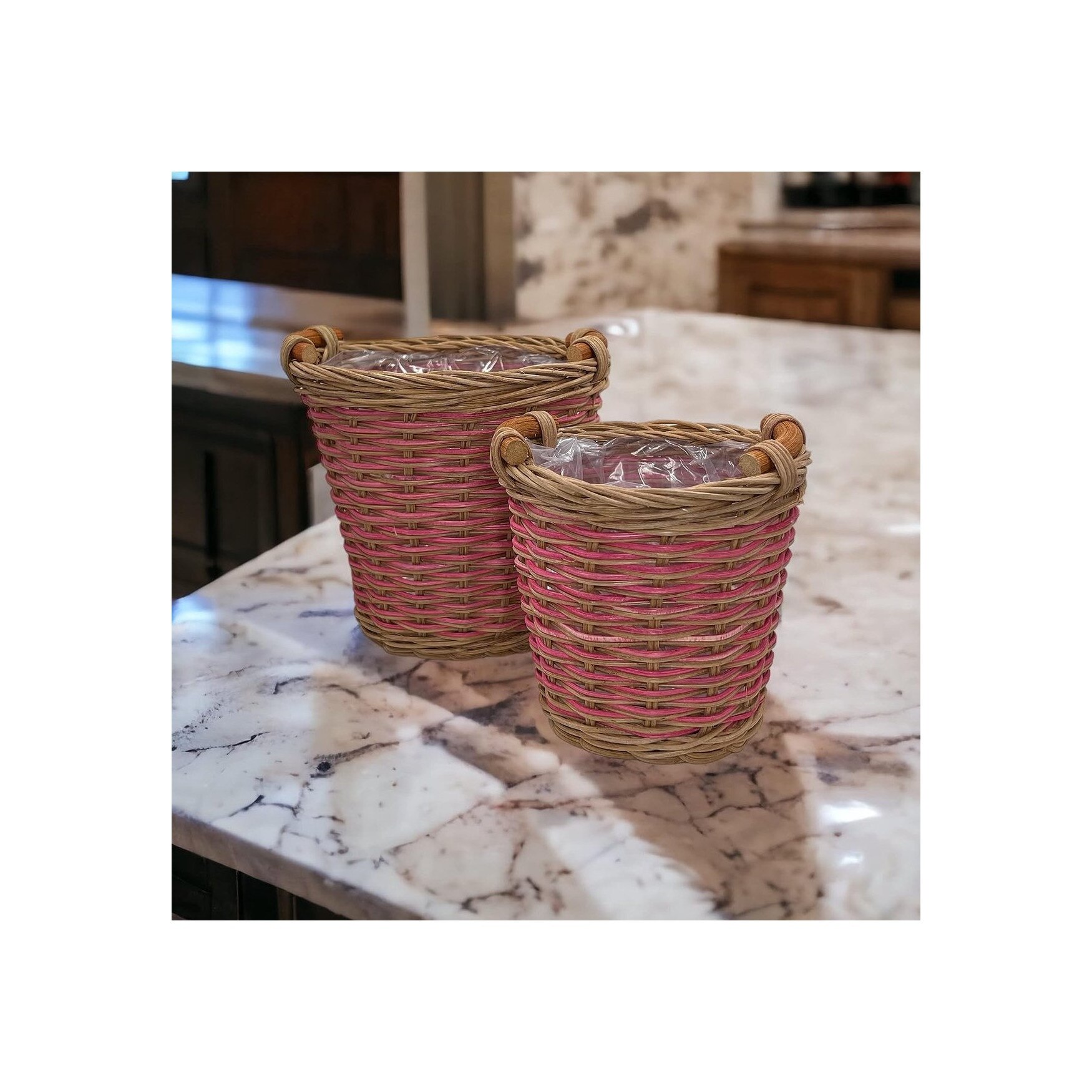 Set 2 ghivece decorative, din ratan natural, pentru plante aromatice ...