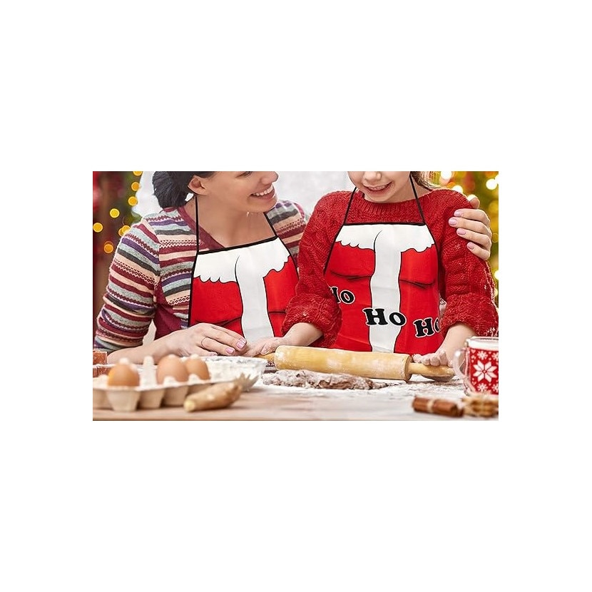 Sort de bucatarie, Model Craciun, Marime Universala, Unisex, Alb/Rosu ...