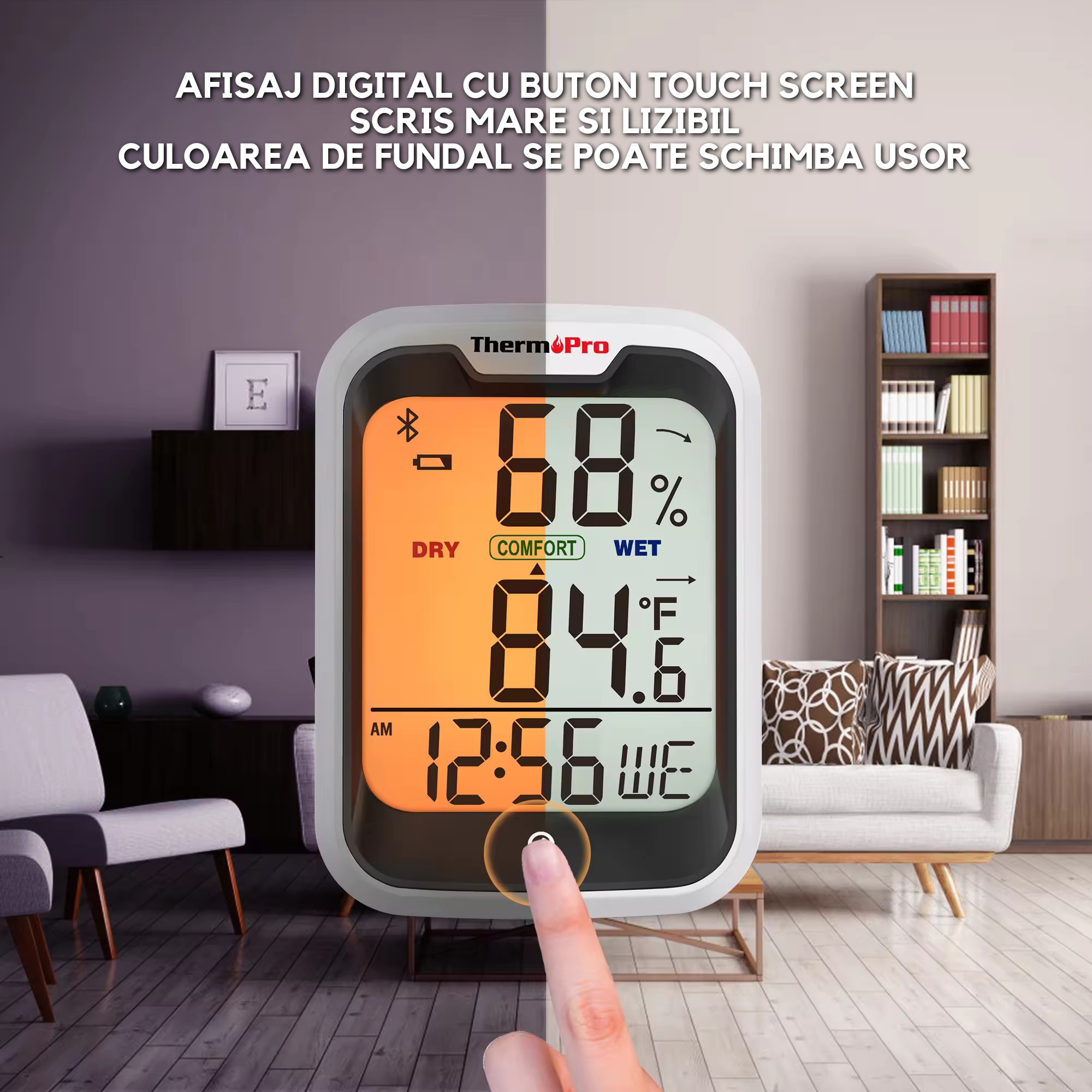 Termometru si Higrometru Smart de camera ThermoPro, cu Aplicatie pe ...
