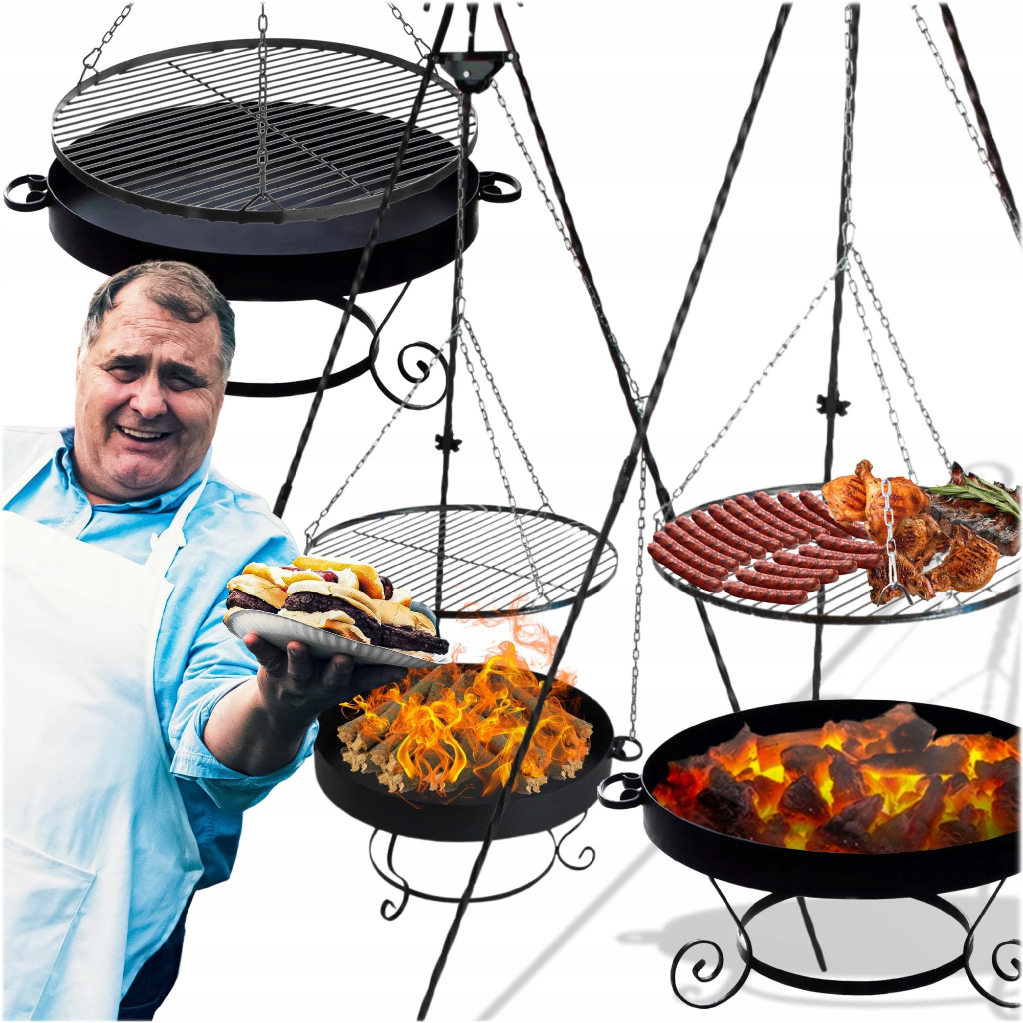 Gratar de gradina, Trojnog, INOX 60cm, 60x32.5cm, reglabil - eMAG.ro