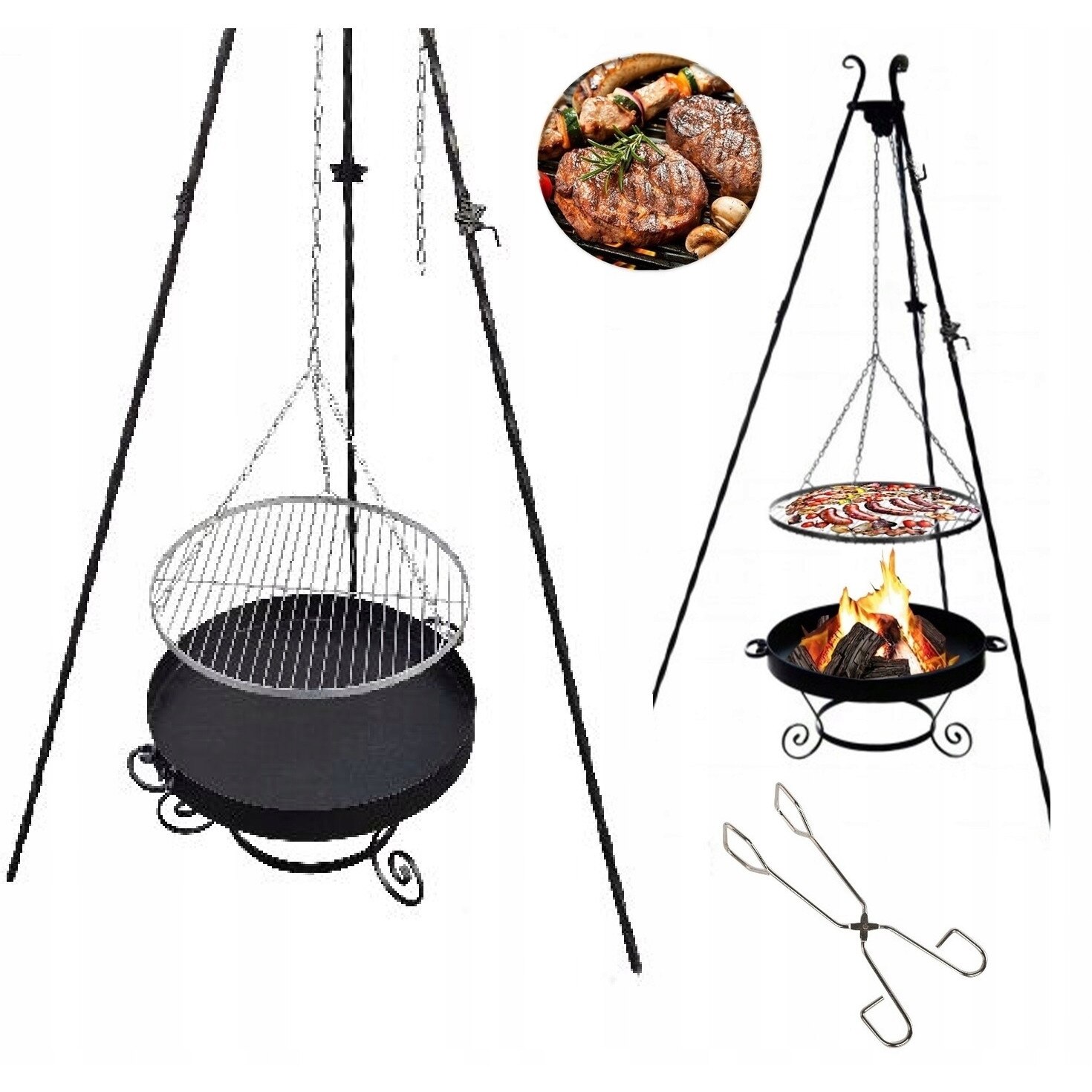Gratar de gradina, Trojnog, INOX 60cm, 60x32.5cm, reglabil - eMAG.ro