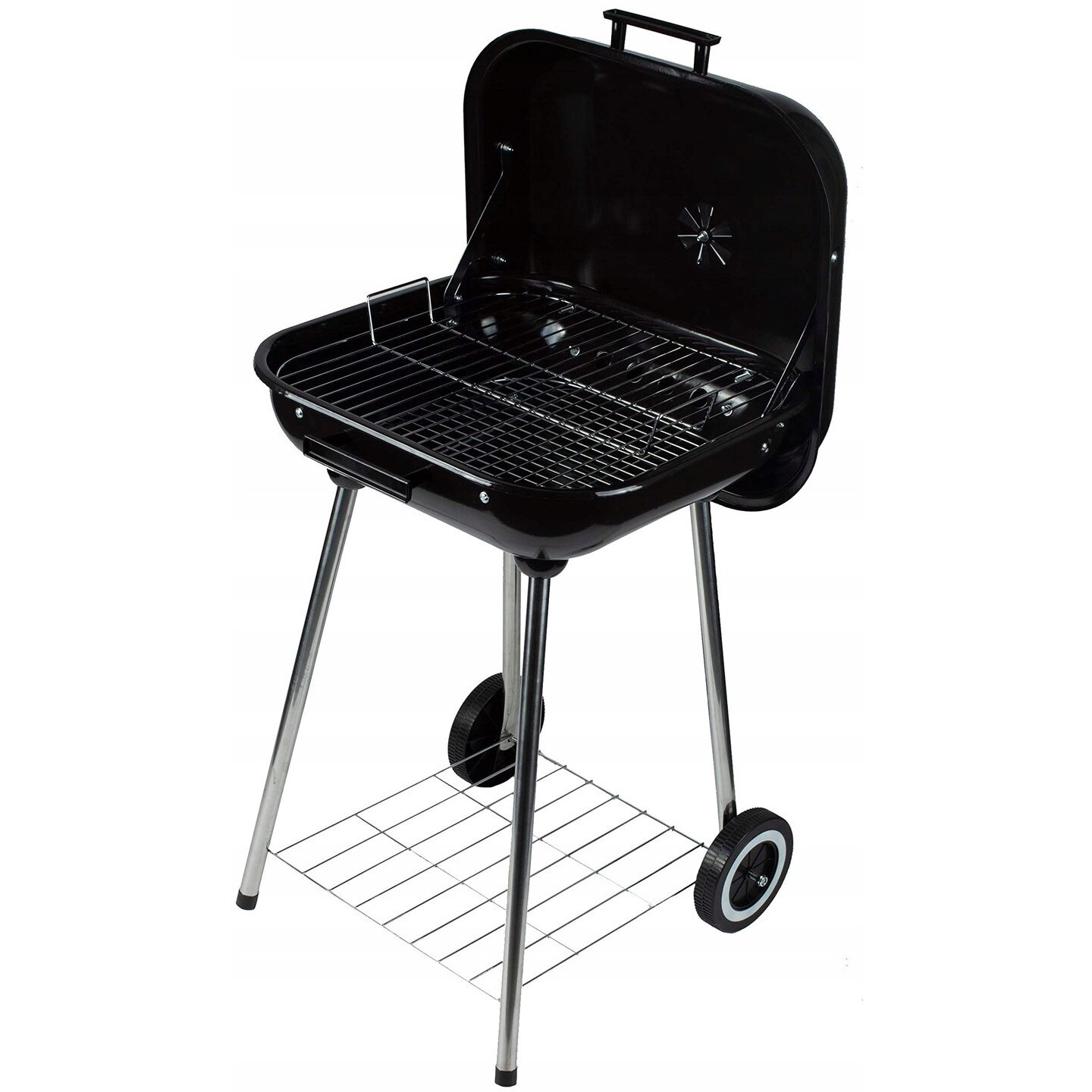 Gratar de gradina cu capac Elektromet, cromat, negru, 43.5x43.5cm, cu ...