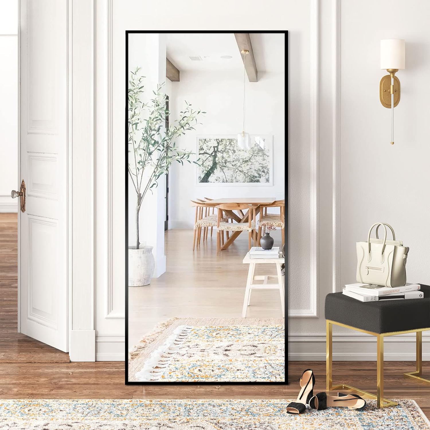 Oglinda mare de perete, 170x65cm, vertical/orizontal, metal, negru ...