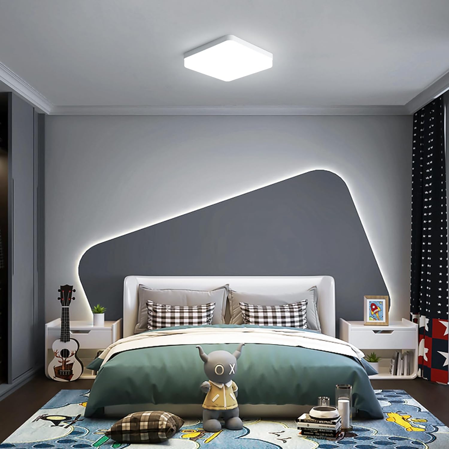 Plafoniere cu LED, Mckalen, 24W, 2700LM, Alb, Patrate, IP44 Rezistent ...