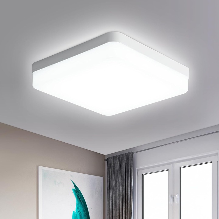 Plafoniere cu LED, Mckalen, 24W, 2700LM, Alb, Patrate, IP44 Rezistent ...