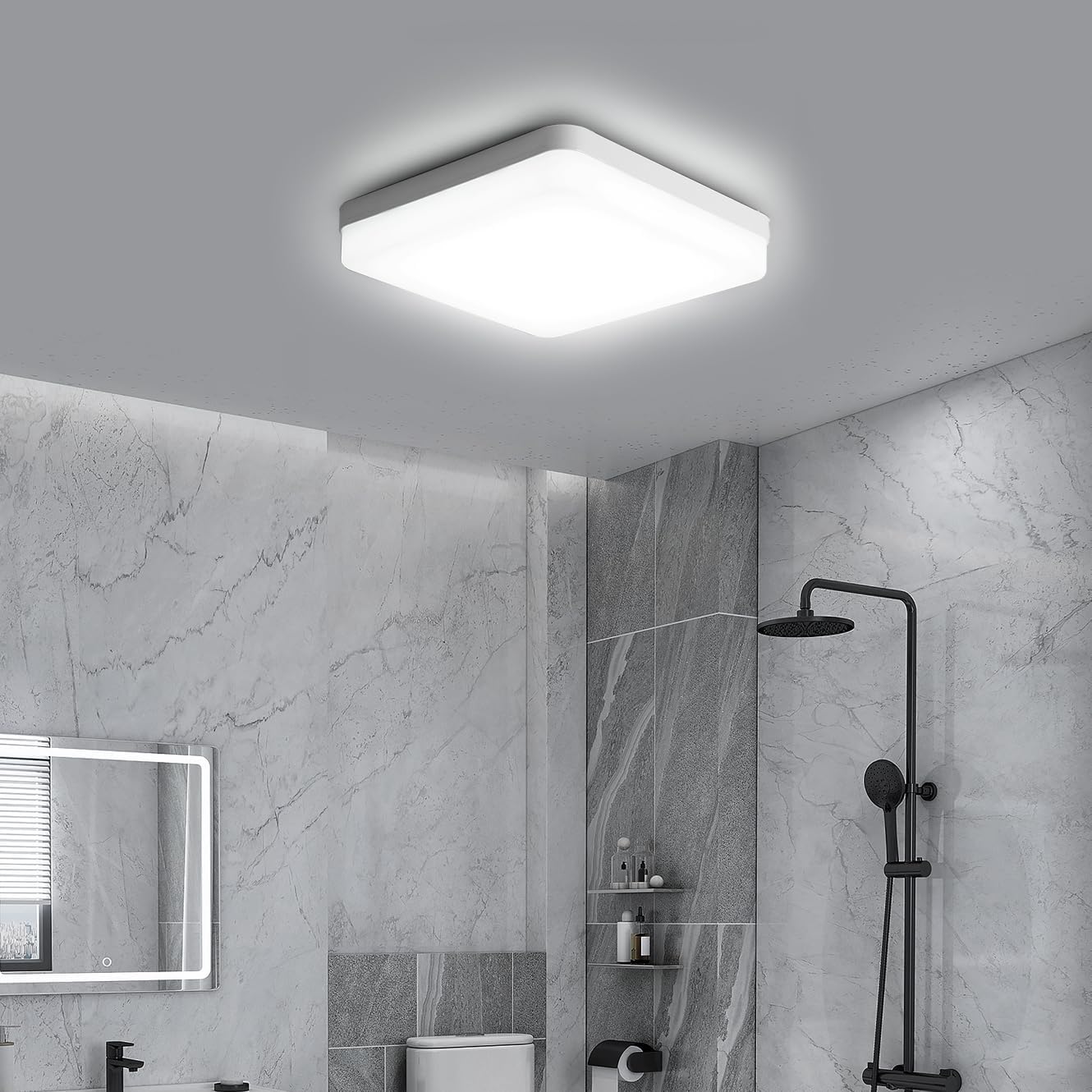 Plafoniere cu LED, Mckalen, 24W, 2700LM, Alb, Patrate, IP44 Rezistent ...