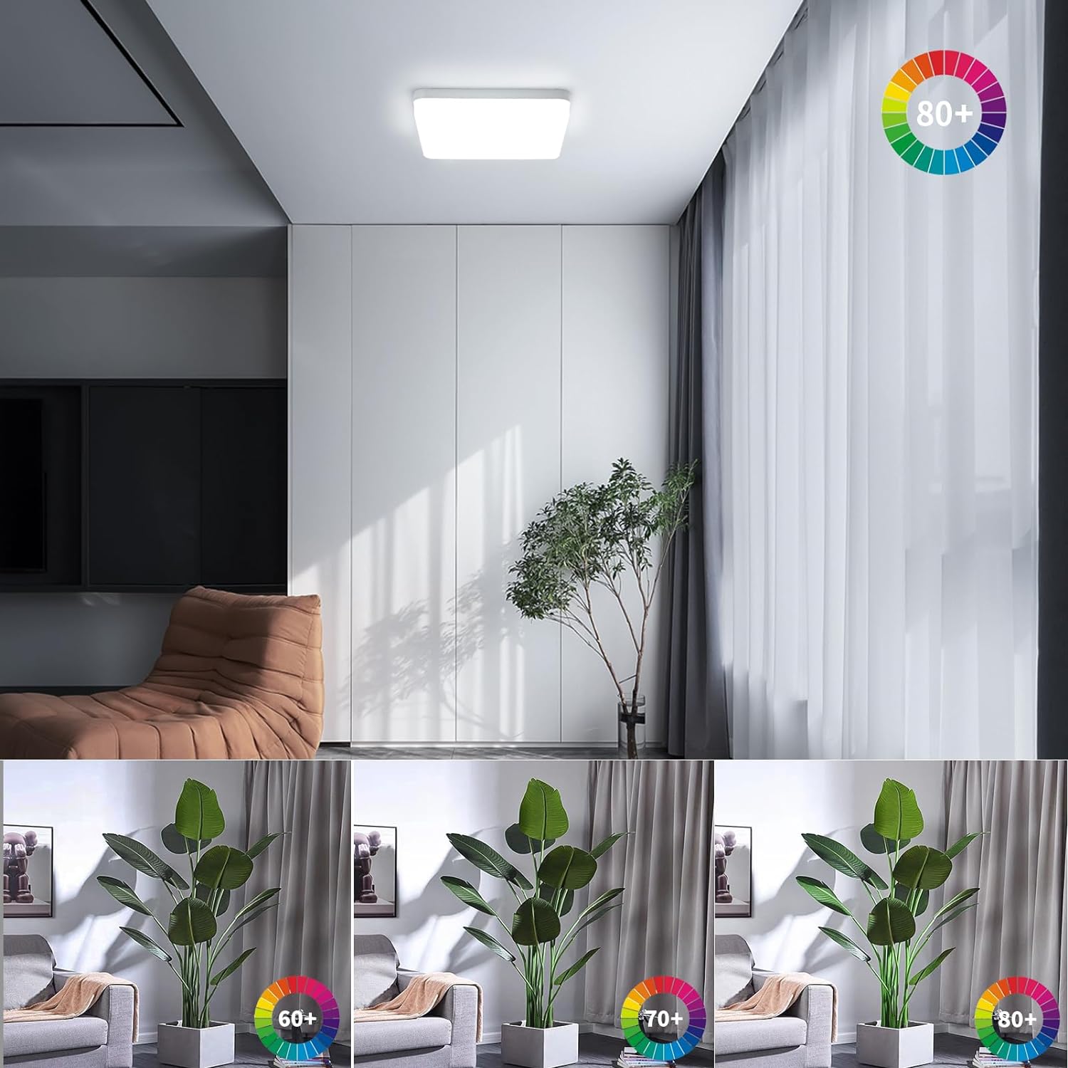 Plafoniere cu LED, Mckalen, 24W, 2700LM, Alb, Patrate, IP44 Rezistent ...