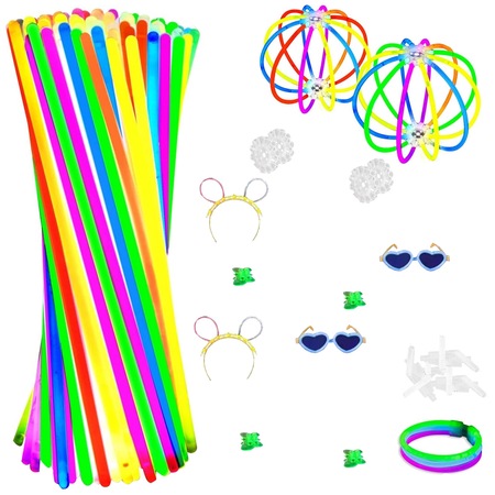 Set 100 betisoare bratari luminoase, SINBINTA, Cu 64 de accesorii, Ochi ...