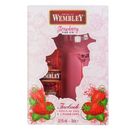 Wembley Gin Strawberry Pink Gin 37, 5% 0, 7L + 1 Pahar - eMAG.ro