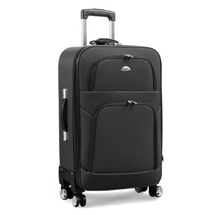 Troler Easy trip 4 roti double 360 grade inchidere cifru negru 68 cm ...