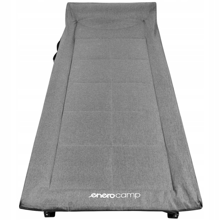 Pat pliant pentru camping, cu saltea si perna, structura metalica ...