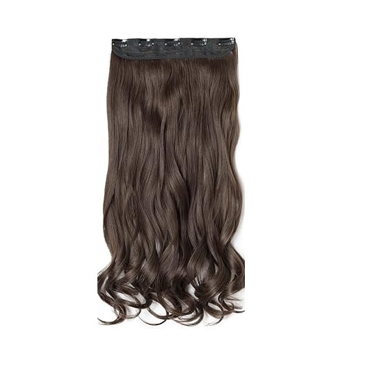 Extensii de par Saten Ciocolatiu, 60 cm, ondulate, tresa cu 5 clipsuri ...