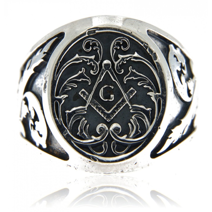 Ghiul argint 925 masonic echer si compas inspira loialitate si respect ...