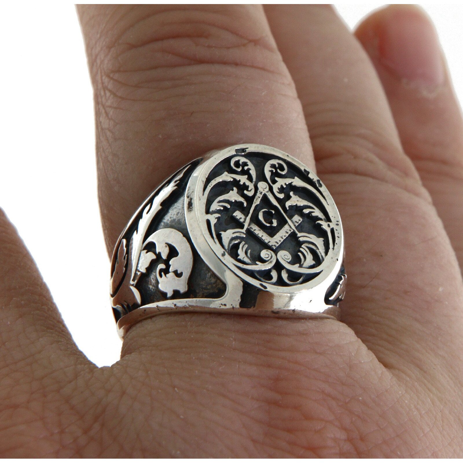 Ghiul argint 925 masonic echer si compas inspira loialitate si respect - eMAG.ro