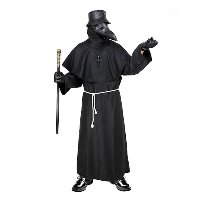 Costum Doctor Ciuma pentru adulti, FOVER, Set cu Pelerina, gluga, 2 ...