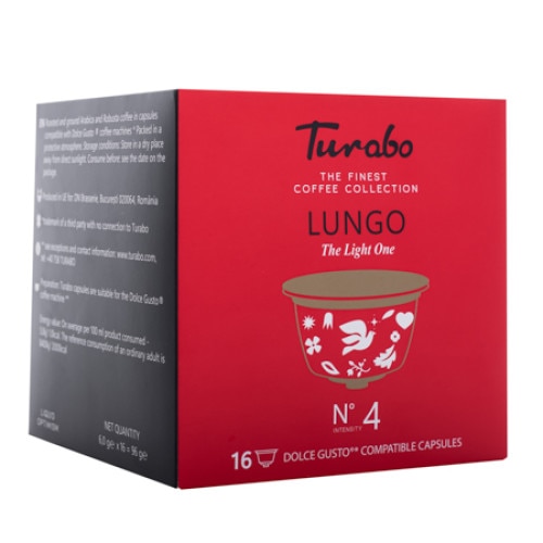 Capsule cafea, TURABO, Lungo, 16 capsule compatibile Dolce Gusto, 120gr ...