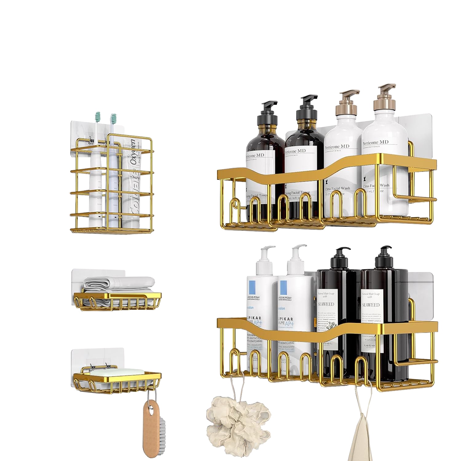 Raft de dus, etajera pentru baie, pentru depozitare in bucatarie, set 5 ...