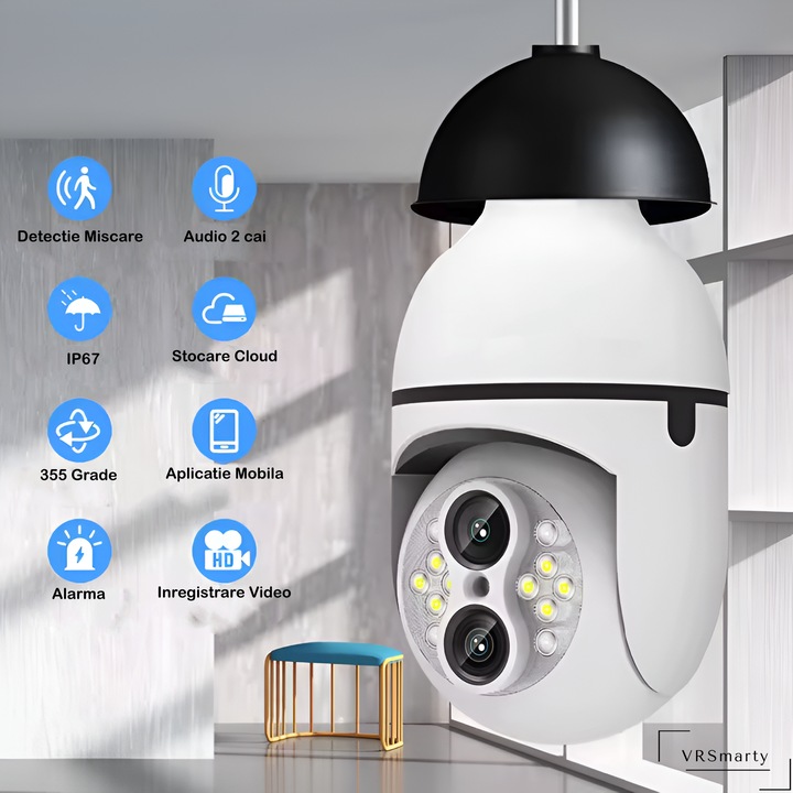 Camera de supraveghere VRSmarty™ 1080P, panoramica CCTV cu detectare a ...