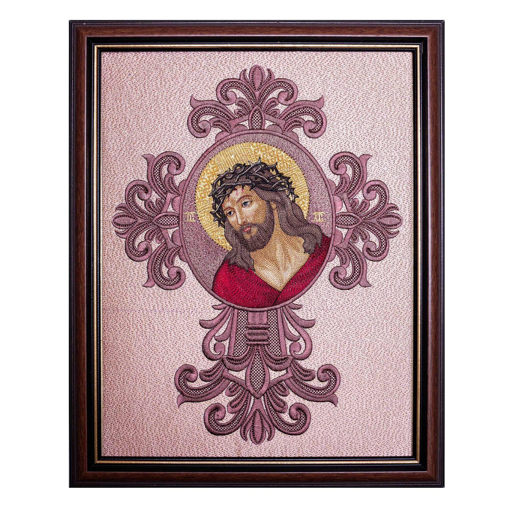 Icoana cu Mantuitorul (coroana cu spini) si Sfanta Cruce – brodata ...