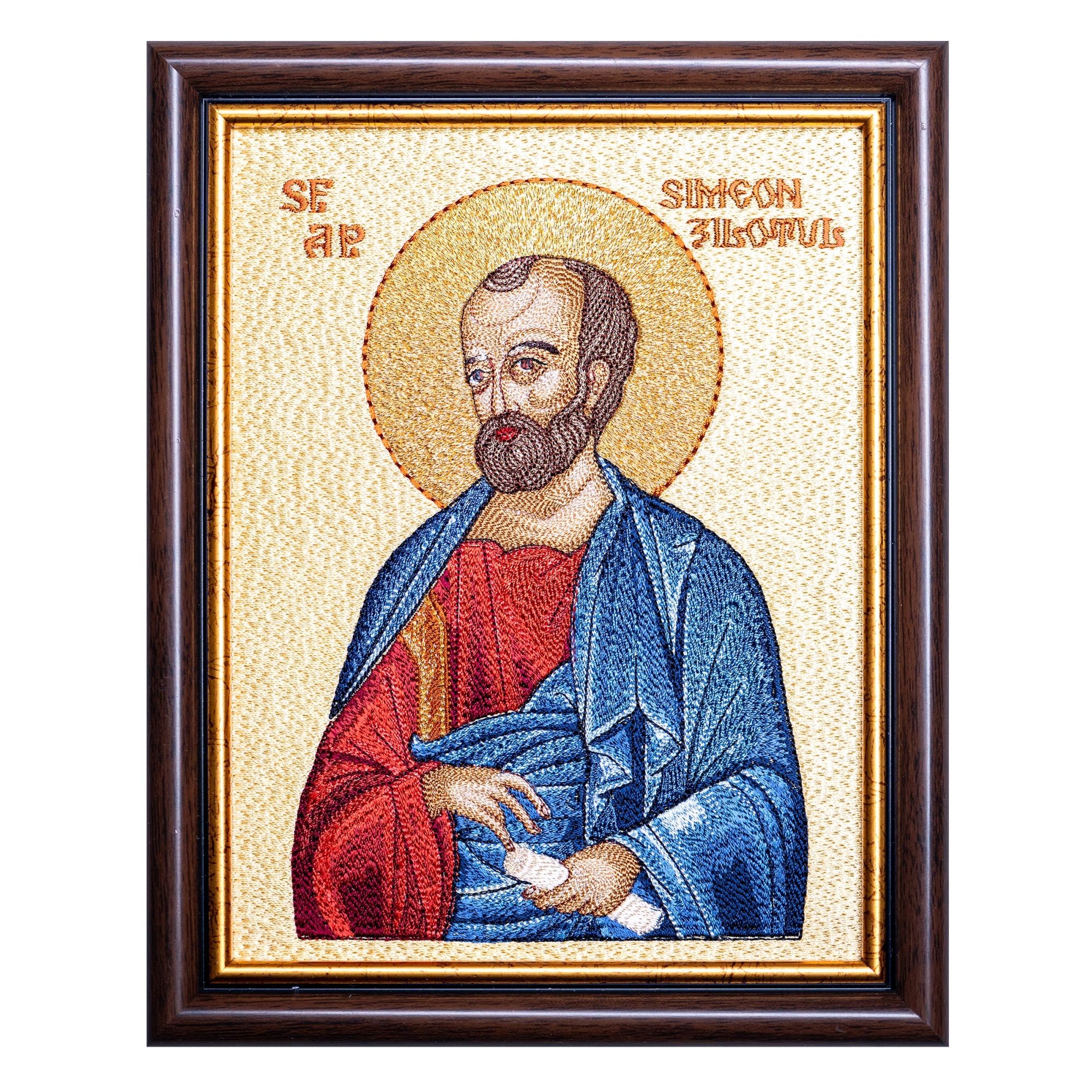 Icoana cu Sfantul Apostol Simon Zilotul – brodata, inramata, 15 x 18, 5 ...