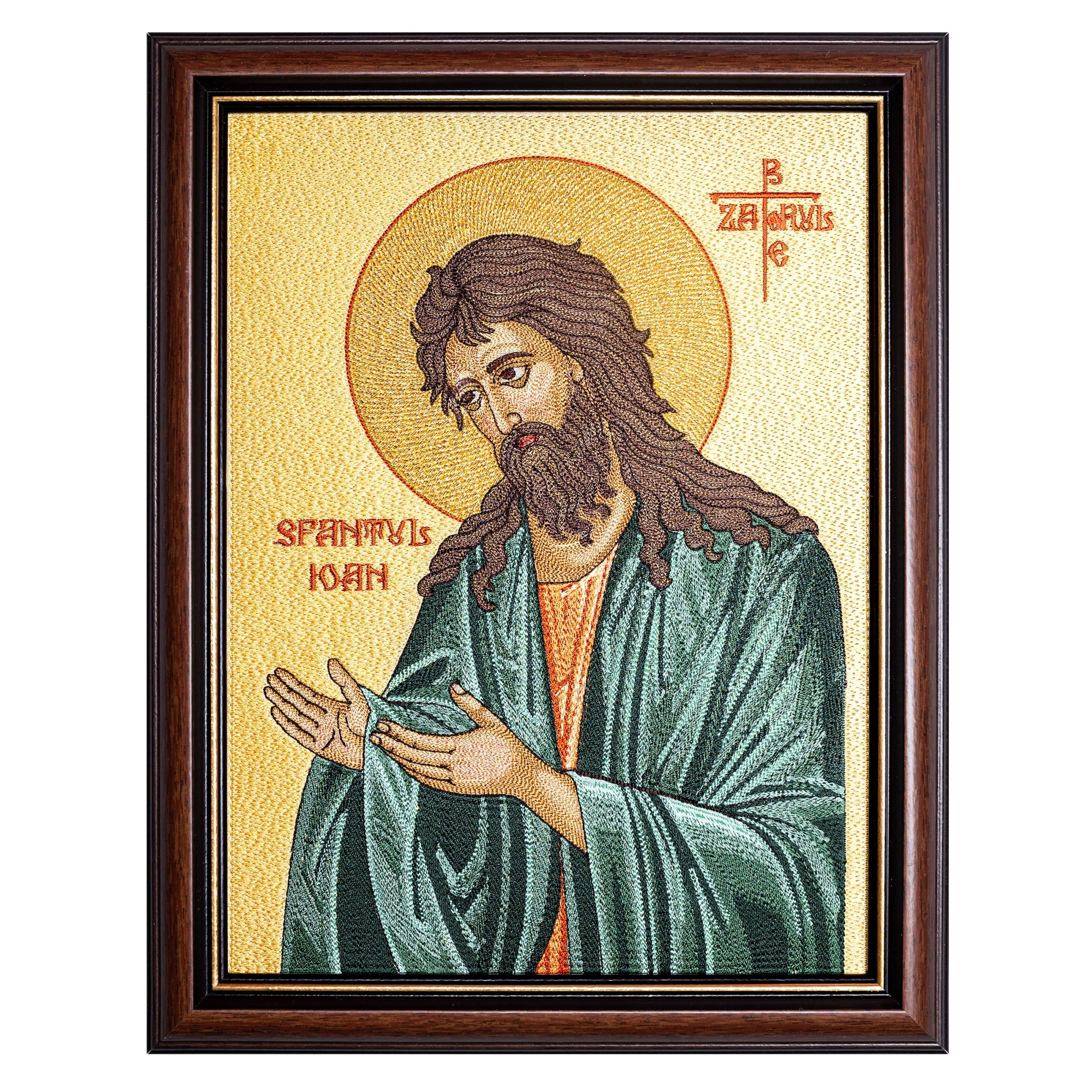 Icoana Cu Sfantul Ioan Botezatorul Brodata Inramata 27 X 21 Cm
