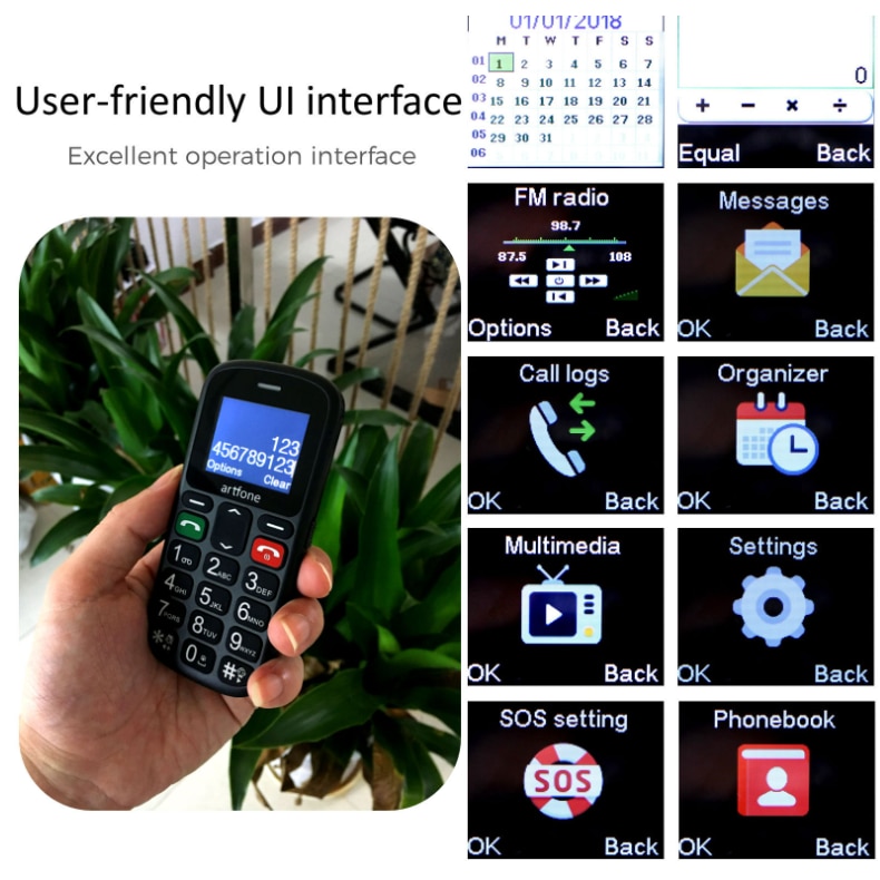 Telefon mobil pentru seniori, Artfone, dual SIM, Butoane mari, meniu in ...