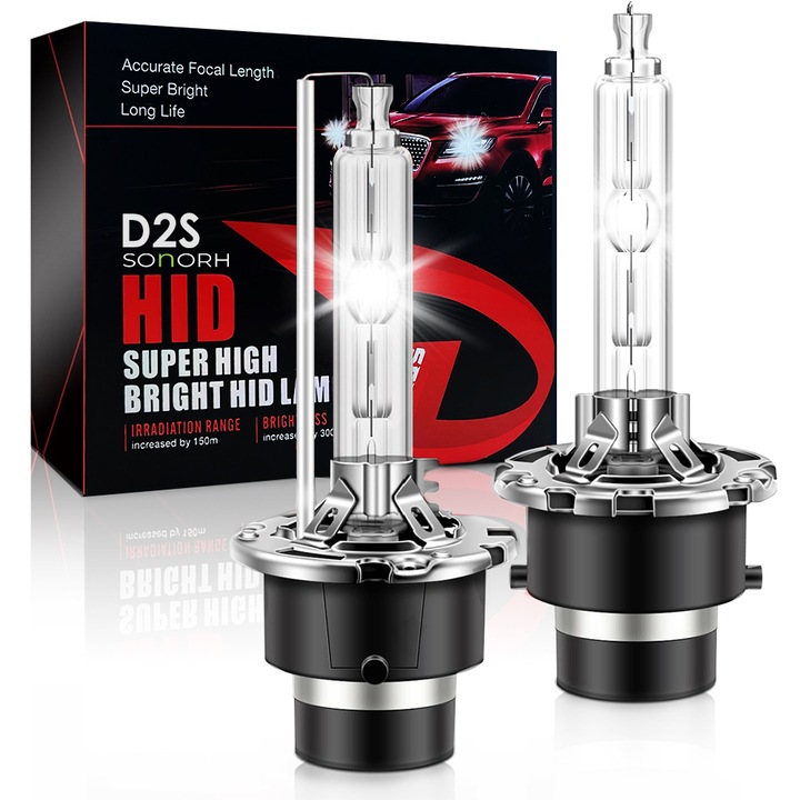 Set 2 Becuri Xenon D2S/D2R, Power 55W, HID, 6000K, Soclu Metalic, 9800 ...