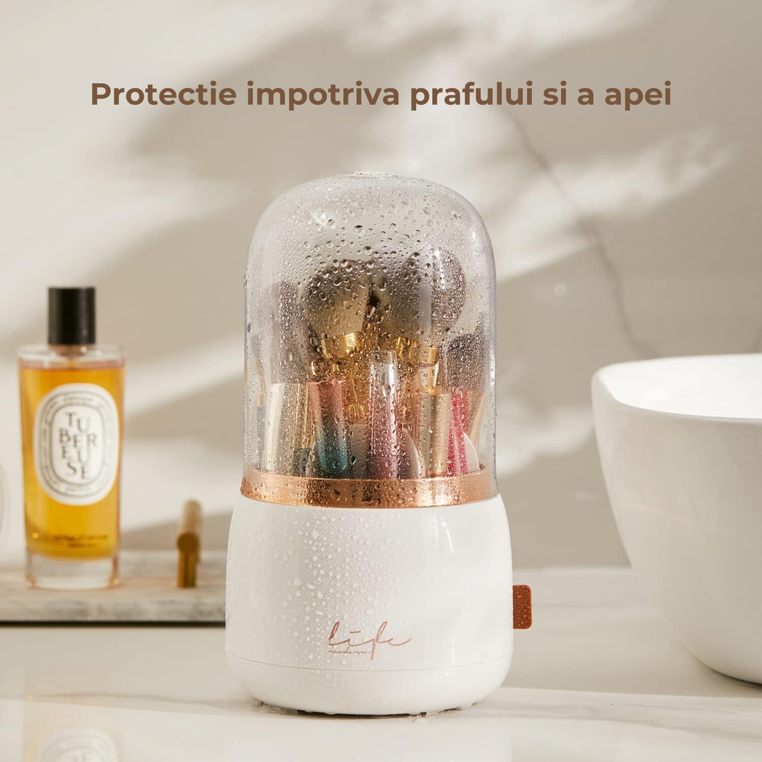 Organizator pentru Pensule de Machiaj si Cosmetice, Rotativ, Capac ...