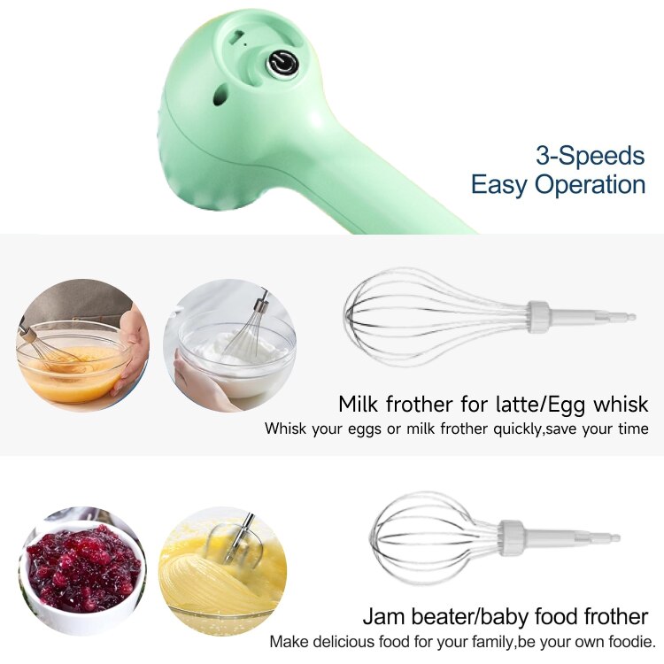 Mixer electric, Portabil, Vertical, 2 trepte viteza, ABS/Inox, 23W, USB ...