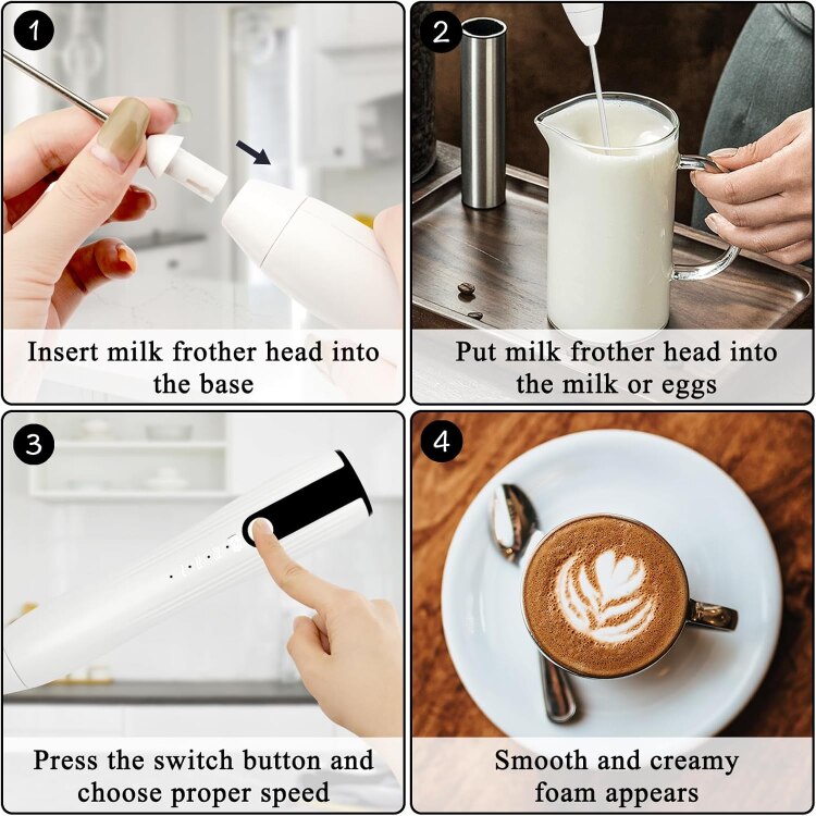 Mixer spuma lapte, cu 3 Inlocuiri de cap agitator, 14000 rotatii/minut ...