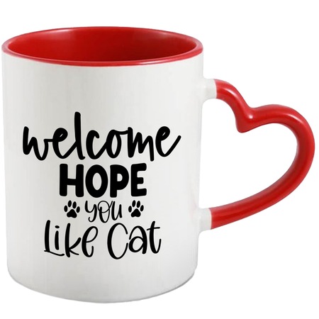 Cana pentru iubitorii de pisici cu mesajul "Bun-venit, sper ca iti ...