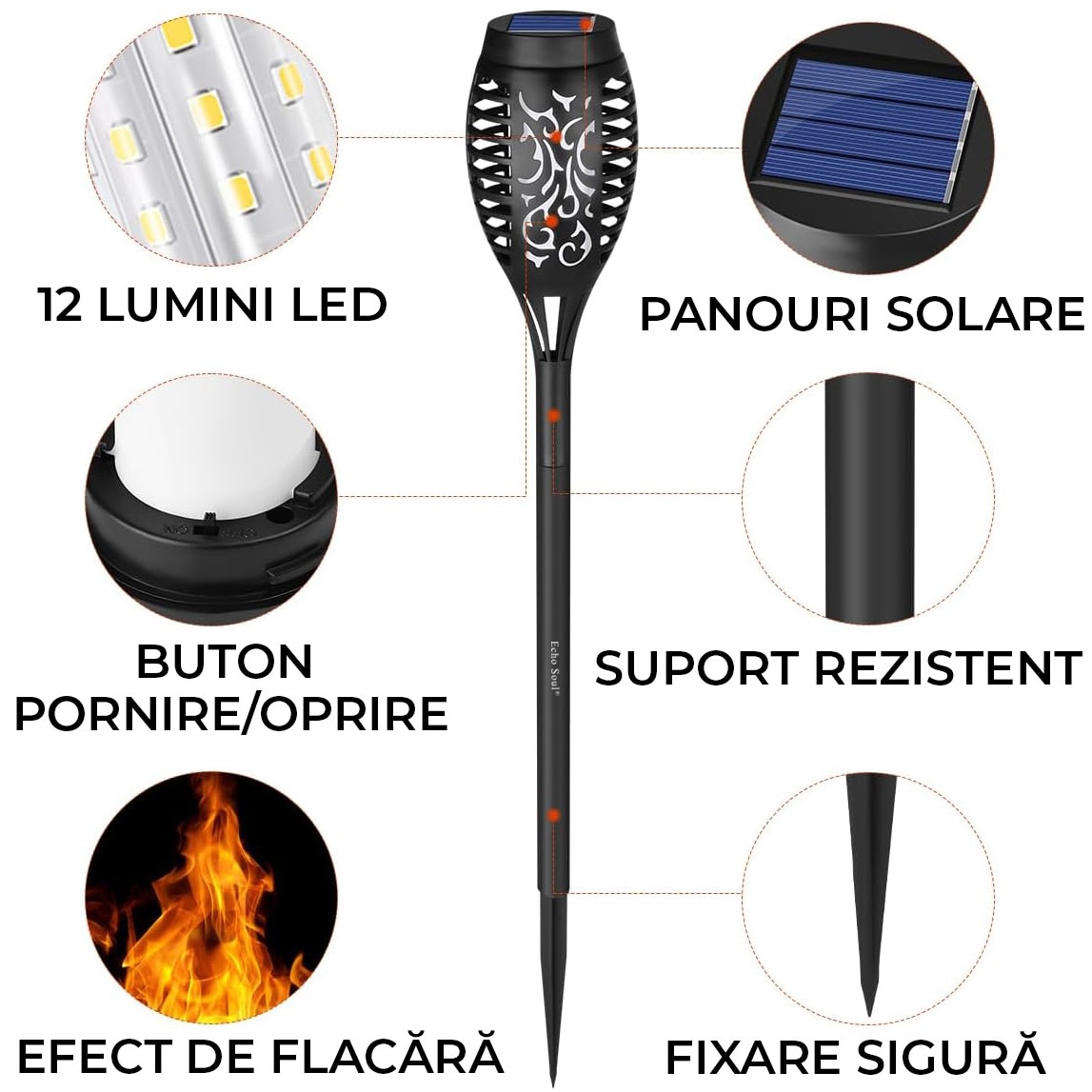 Set de 12 Lampi Solare pentru Exterior Echo Soul®, Rezistente la ...