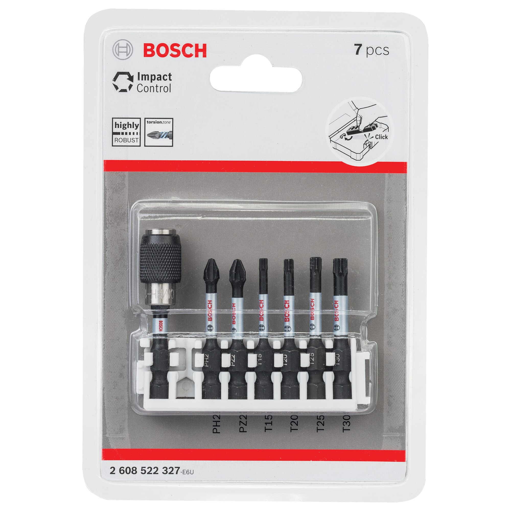 Ударен комплект Bosch 2608522327, 6 бита, Адаптер за бързо ...