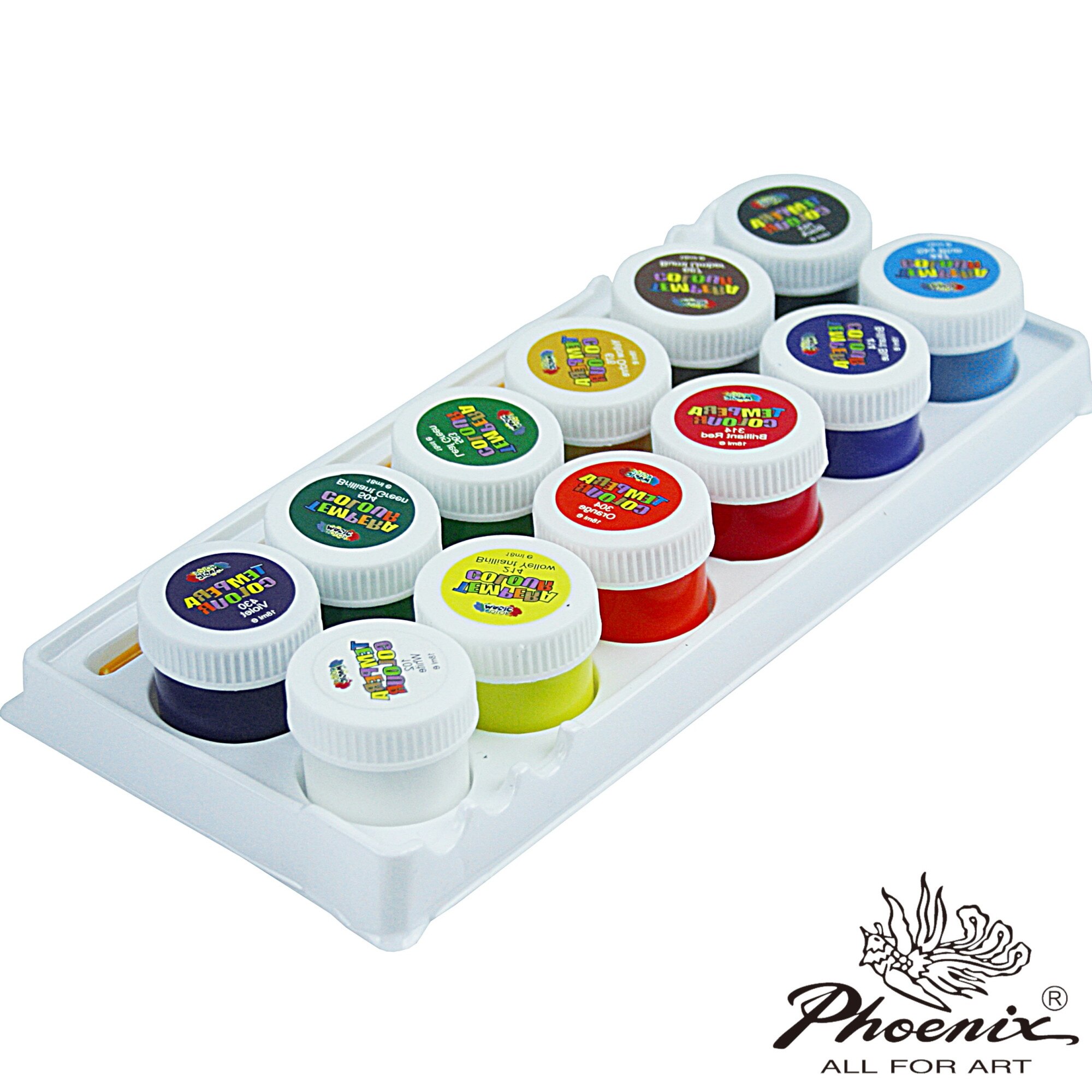 Set 12 vopsele tempera cu pensula, Phoenix, Multicolor - eMAG.ro