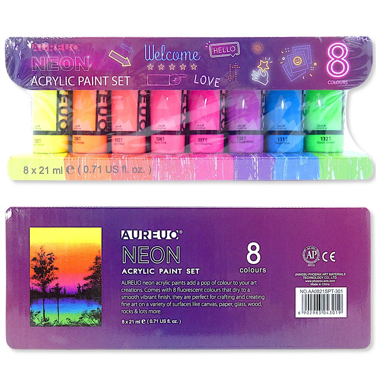 Set Acuarela Neon, AUREUO, 8 culori, multicolor, 8x21ml - eMAG.ro