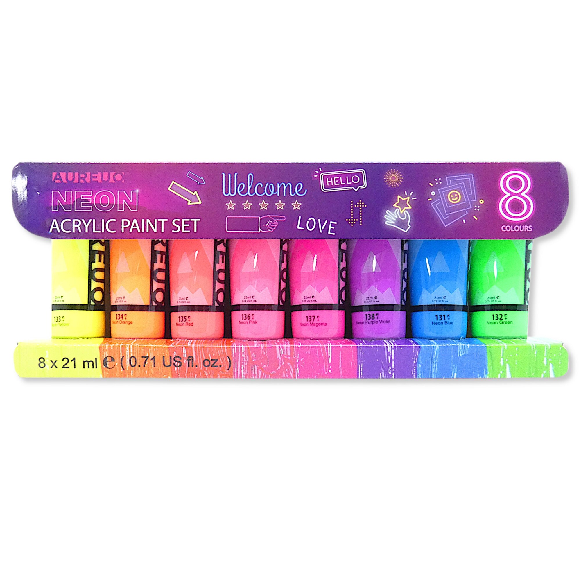 Set Acuarela Neon, AUREUO, 8 culori, multicolor, 8x21ml - eMAG.ro