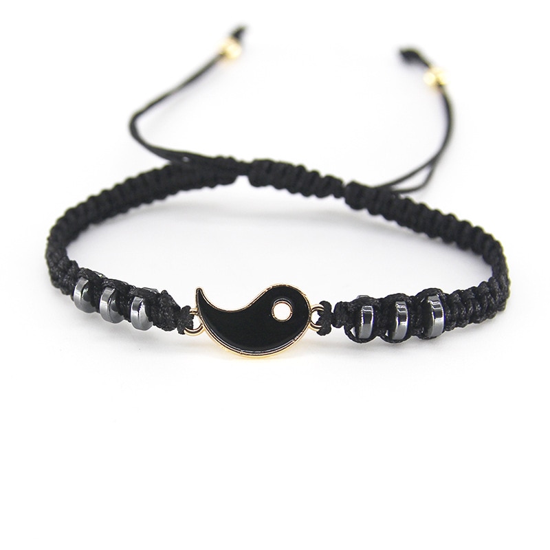 Set doua bratari reglabile model Tai Chi Yin si Yang pentru cuplu ...
