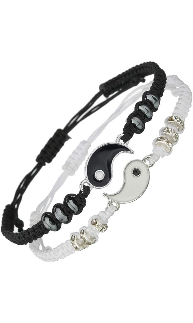 Set doua bratari reglabile model Tai Chi Yin si Yang pentru cuplu ...