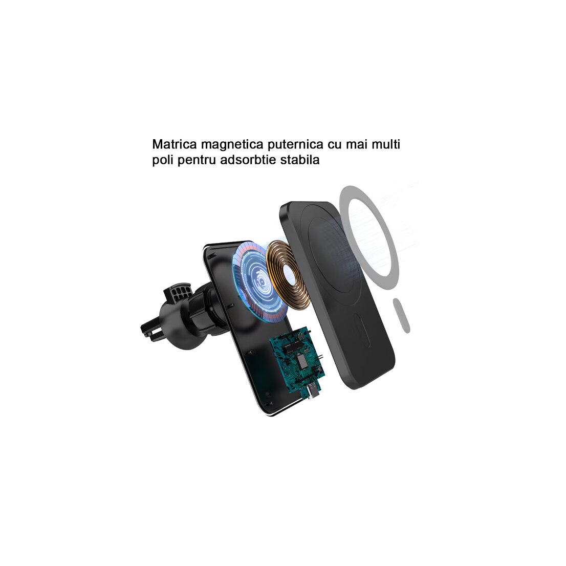 Suport Auto Magsafe, Incarcare Wireless, Compatibil cu iPhone, Negru ...